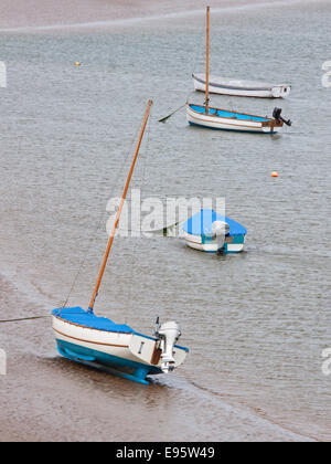 Boats are moored in the Torridge estuary at Instow in North Devon, with ...
