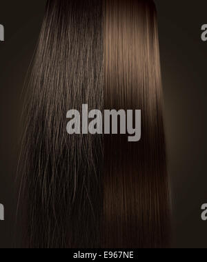 A perfect symmetrical view of a bunch of frizzy unkempt brown hair on ...