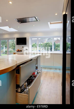 Open empty drawers in kitchen, closeup Stock Photo - Alamy