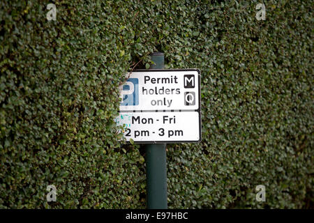 Hedge parking permit residents sign street road Stock Photo - Alamy