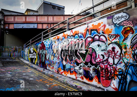 Colourful graffiti in the Leake street tunnel, Waterloo, London England ...