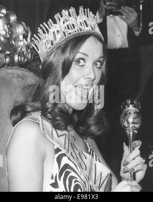 Miss World 1974 - London. Helen Morgan, 22, toasts her success after ...