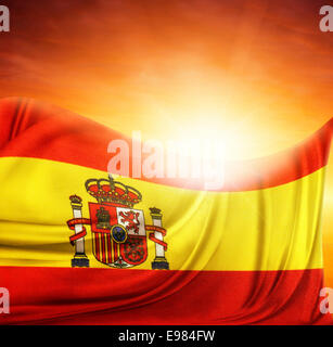Spanish flag flying in front of the church Iglesia de San Pedro, Isla ...
