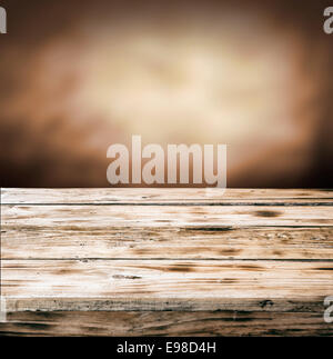 Empty wooden table against blurred room with Christmas tree, bokeh ...