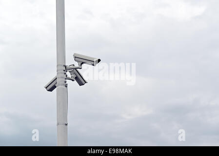 CCTV Security camera outdoor post in street city road isolated on white ...
