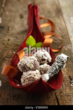 Delicious chocolate pralines in red box for Valentine's Day. Heart ...