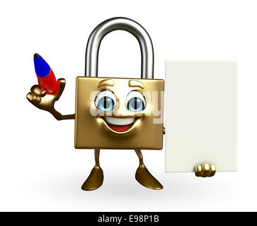 Cartoon Character of lock with pen Stock Photo - Alamy