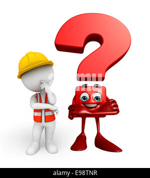 Illustration of young worker with question mark Stock Photo - Alamy