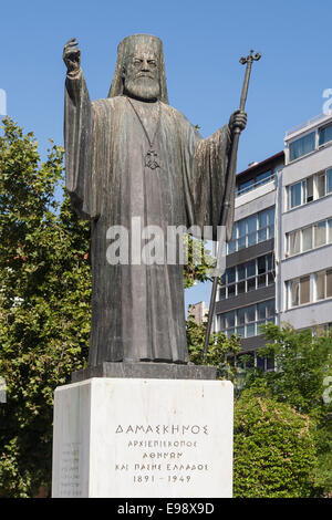 Greece, Athens: Statue of the archbishop Damaskinos of Athens ...
