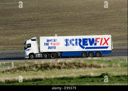 Screwfix lorry on the M40 motorway, Warwickshire, UK Stock Photo - Alamy