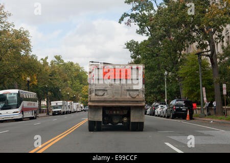Do Not Follow sign on back of dump truck - USA Stock Photo - Alamy