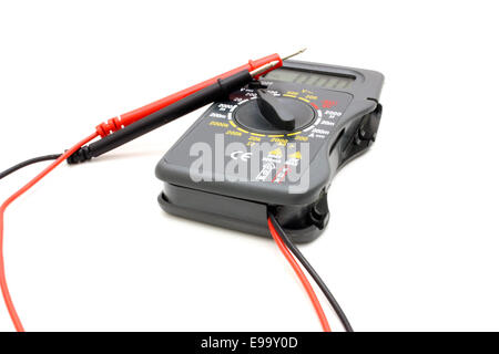 Black color digital multimeter isolated on white Stock Photo - Alamy
