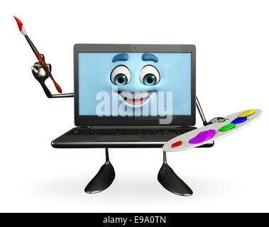 Cartoon character of Laptop with brush Stock Photo - Alamy