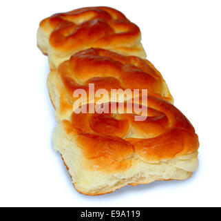Appetizing homemade sweet buns on gray kitchen table background, top ...