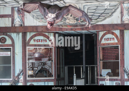 Ghost Train fairground ride in the evening, Goose Fair, Nottingham ...