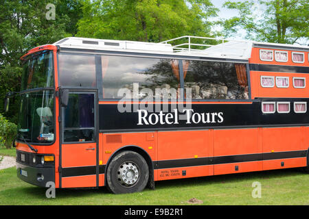 Rotel bus, a tour coach with a mobile hotel, travelling between Stock ...
