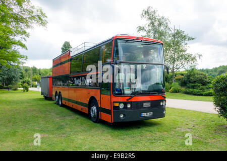 Rotel German double-decker tour bus and bike trailer parked at le ...