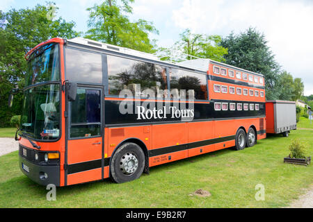Rotel bus, a tour coach with a mobile hotel, travelling between Stock ...