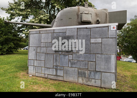 World War II M-4 Sherman tank, commander in hatch in black and white ...