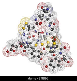 Linaclotide irritable bowel syndrome drug molecule. Atoms are ...