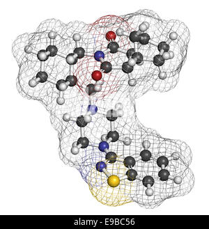 Lurasidone atypical antipsychotic drug molecule. Atoms are represented ...