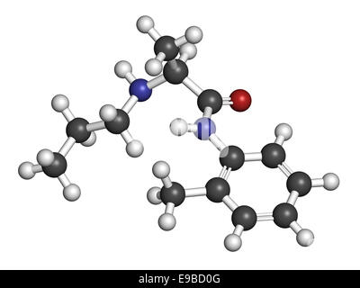 Prilocaine local anesthetic drug molecule. Blue skeletal formula on ...