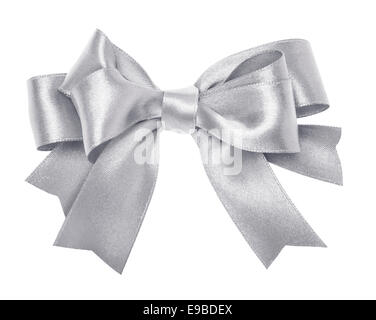 Silver satin ribbon banner isolated on white background Stock Photo - Alamy