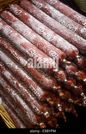 Chorizo sausage on display at an outdoor market Stock Photo - Alamy