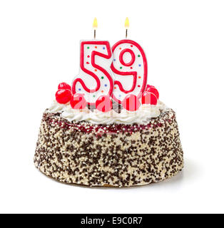 birthday cake with candles number 59 isolated on white background Stock ...