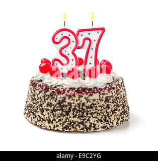 birthday cake with candles number 37 isolated on white background Stock ...