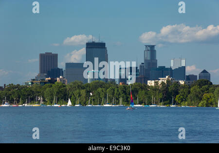 DOWNTOWN SKYLINE LAKE CALHOUN CHAIN OF LAKES MINNEAPOLIS MINNESOTA USA ...