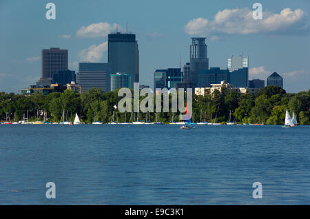 DOWNTOWN SKYLINE LAKE CALHOUN CHAIN OF LAKES MINNEAPOLIS MINNESOTA USA ...