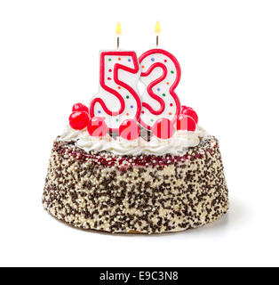 Candle number 53 - Cake birthday in blue background Stock Photo - Alamy
