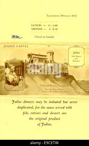 This is an image of the menu from Julius' Castle, a famous restaurant ...