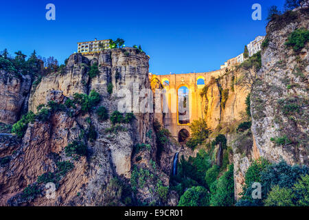 El Puente Nuevo bridge at night, Ronda, Malaga province, Andalucía ...