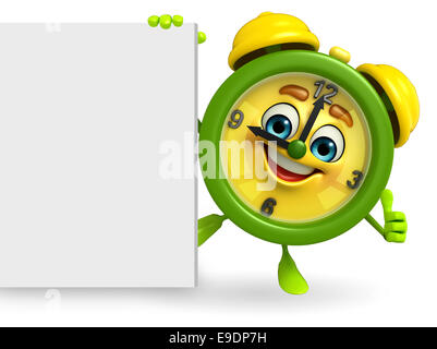 Cartoon Character of table clock with sign Stock Photo - Alamy