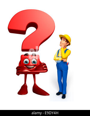 Illustration of young mechanic with question mark Stock Photo - Alamy