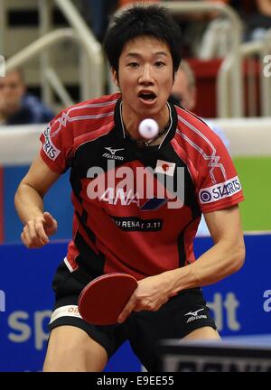 Duesseldorf, Germany. 26th Oct, 2014. Japan's Jun Mizutani returns tha ...