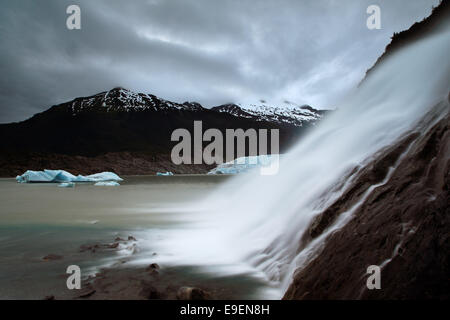 Nugget Falls plunges into Mendenhall Lake, Juneau, Alaska, USA Stock ...