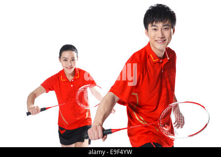 two badminton players Stock Photo - Alamy