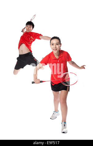 two badminton players Stock Photo - Alamy