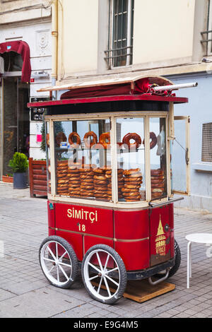 Turkish food cart with traditional bagels in the street of Istanbul ...
