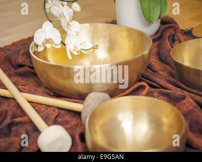 tibetan singing bowls on green grass in park Stock Photo - Alamy