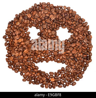 Delicious coffee with a smiley face on a blue background switch on ...