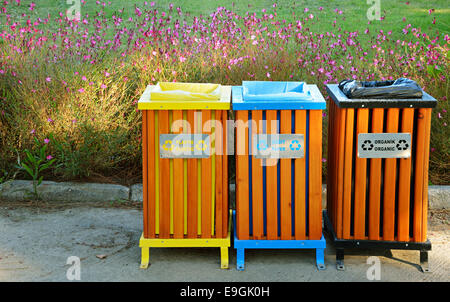 trash bin for different types of garbage. trash recycle bin. people ...