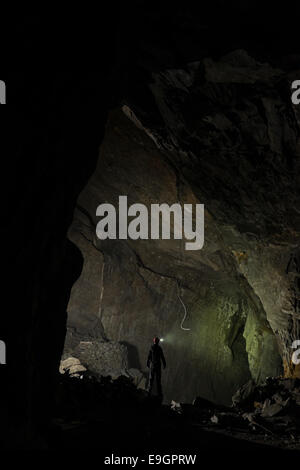 Exploring Moss Head slate mine, Coniston, Cumbria UK Stock Photo - Alamy