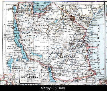 Map of the former German colony of East Africa, 1894, Karte der ...