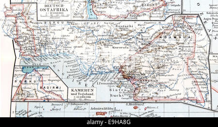 Map of the former German colony of East Africa, 1894, Karte der ...