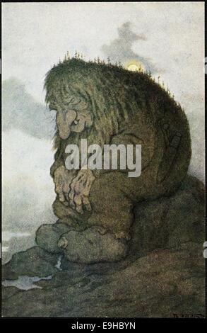 A vintage illustration depicting the Norwegian fairy tale 'Kvitebjørn ...