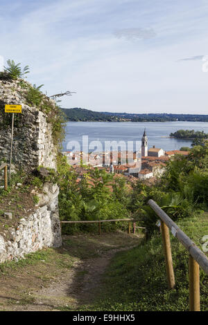 Aerial view of the town of Arona (Piedmont, Italy). The city of Arona ...